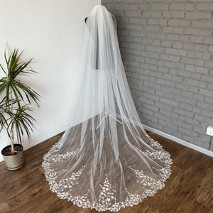 Wedding Veil Cathedral Veil Fingertip Veil Wedding Veil Lace Leaf Veil ...