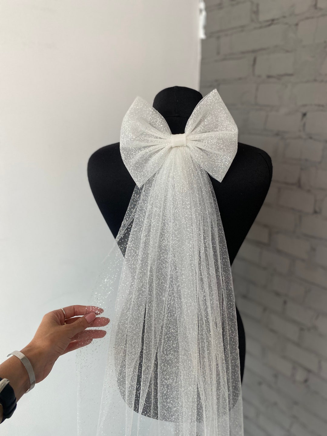 Veil Glitter Veil With Bow Glitter Veil Bow Wedding Veil Glitter Bridal ...