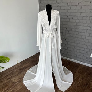Bridal Robe Lace With Sleeves Bride Robe Long Ivory Robe With Train ...