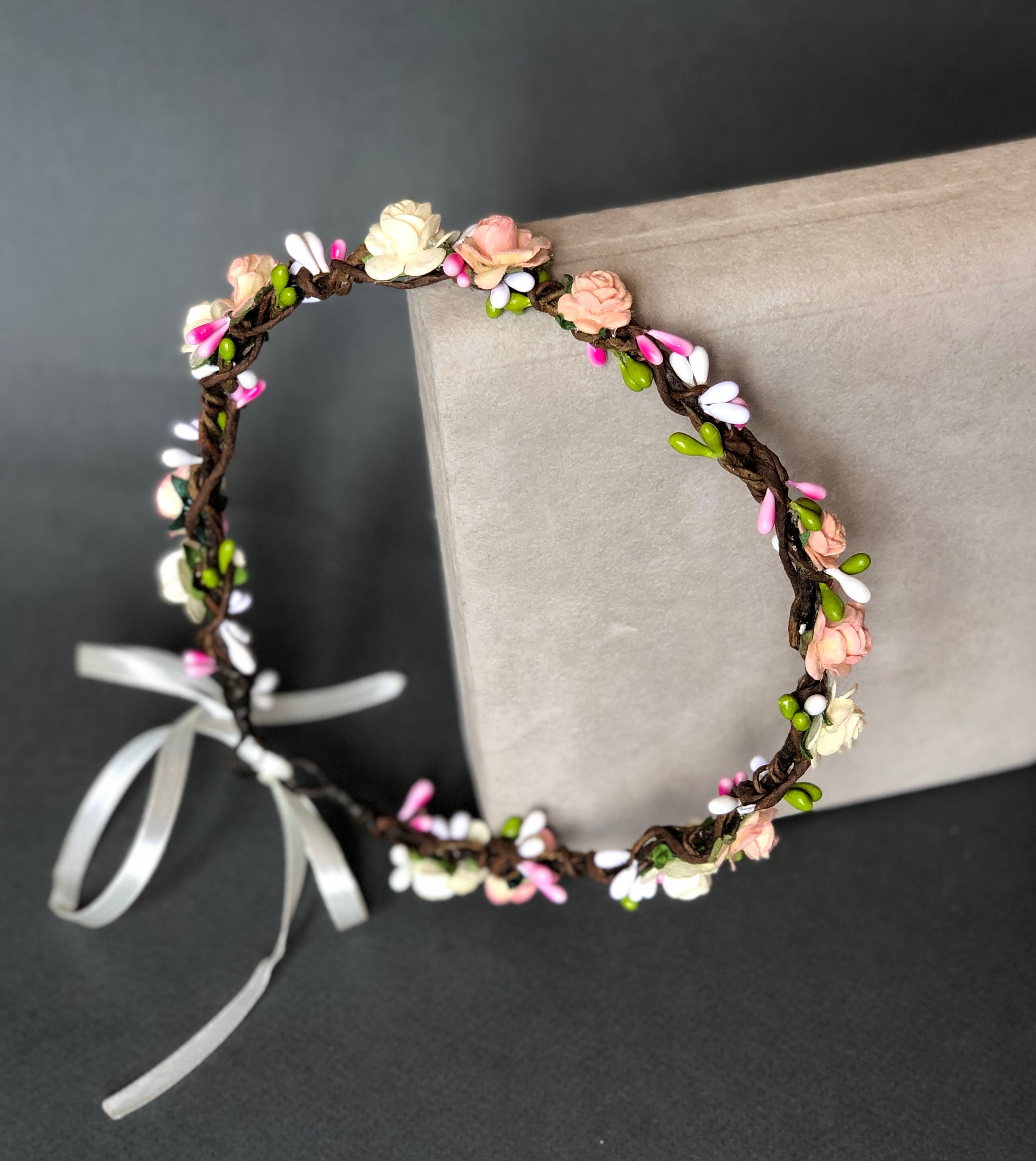 Blush peach floral crown wedding flower wreath bridesmaid | Etsy