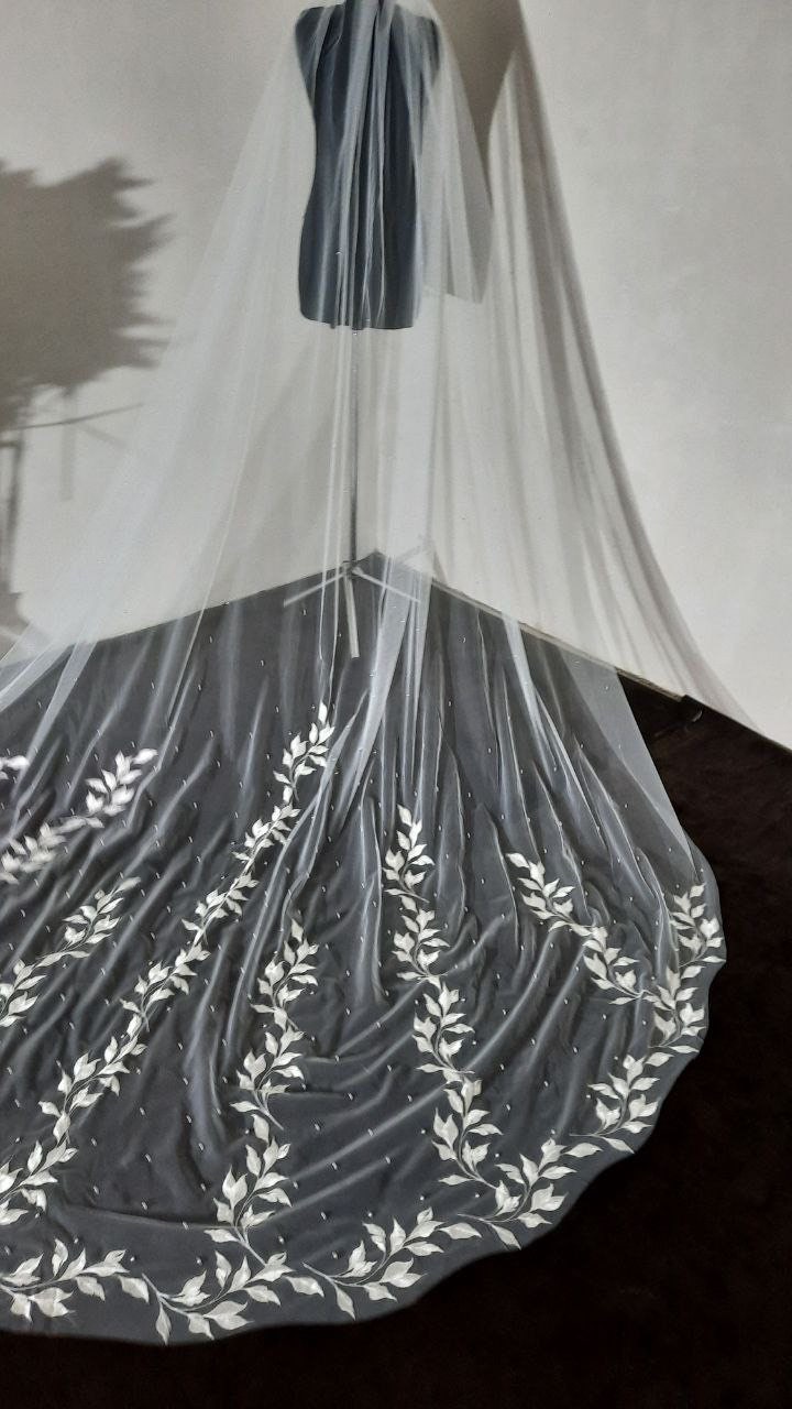 Veil Wedding Leaves Veil Cathedral Length Wedding Veil Leaf - Etsy