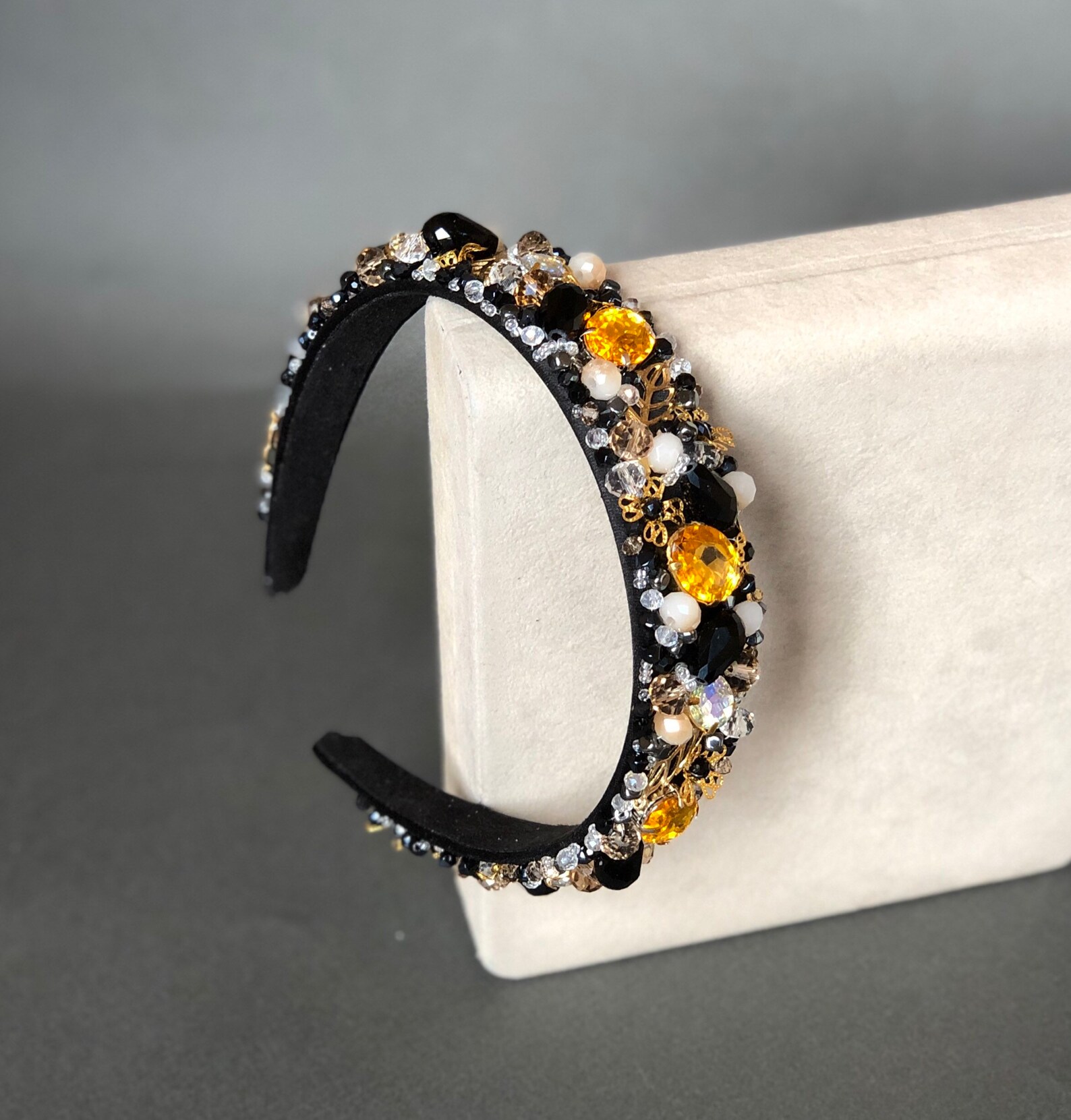 Black Gold Headband Jeweled Crown Baroque Headpiece Bridal | Etsy