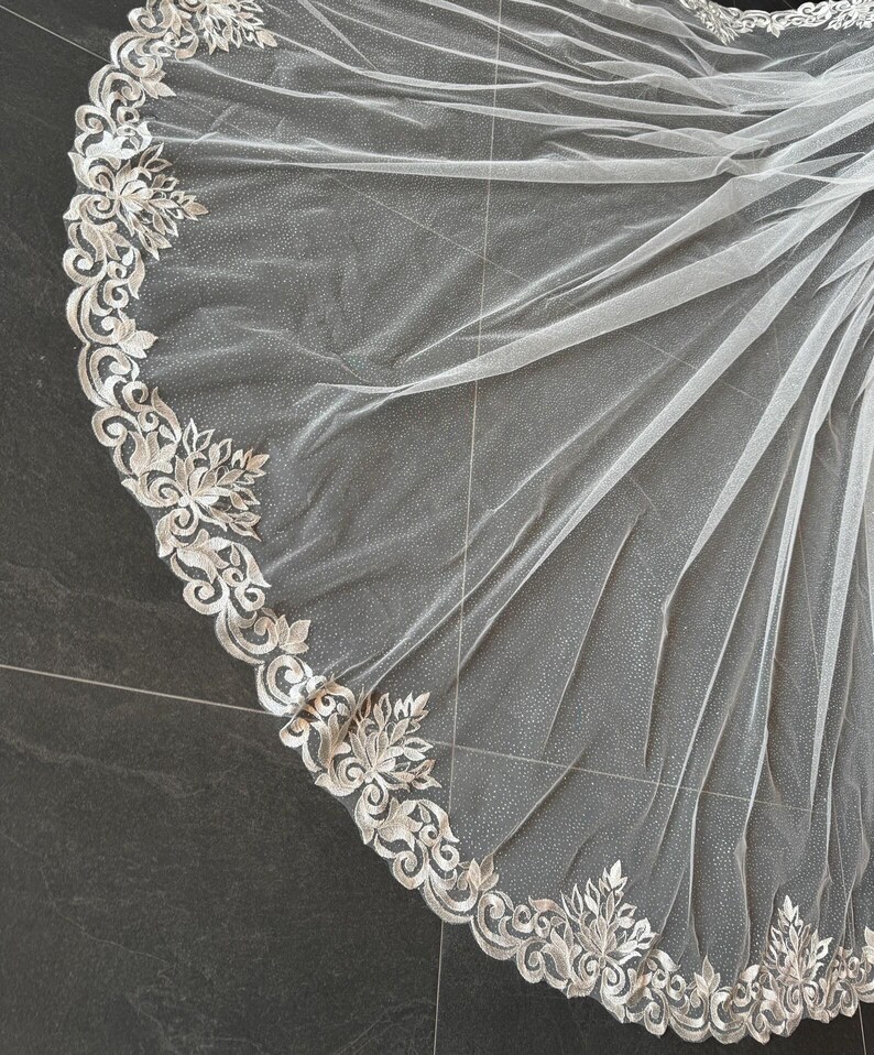 Embroidered Glitter Tulle Wedding Veil – One Tier Ivory Bridal Veil ...