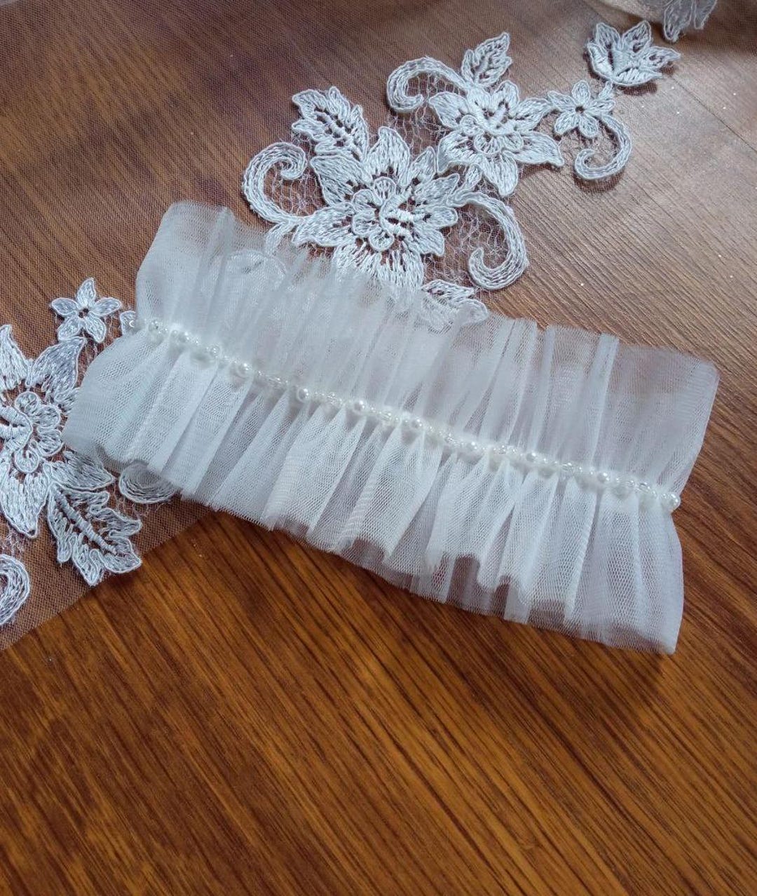 Bridal Garter With Pearls Garter Ivory Garter With Beads Garter Bride ...
