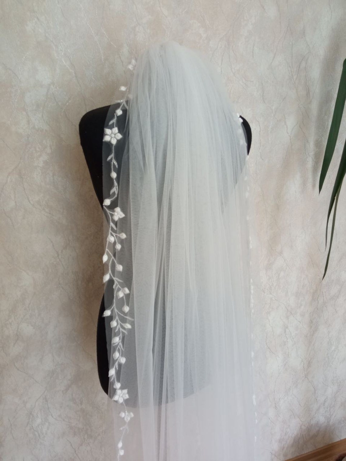 Wedding veil ivory flower glitter bridal veil sparkle floral | Etsy