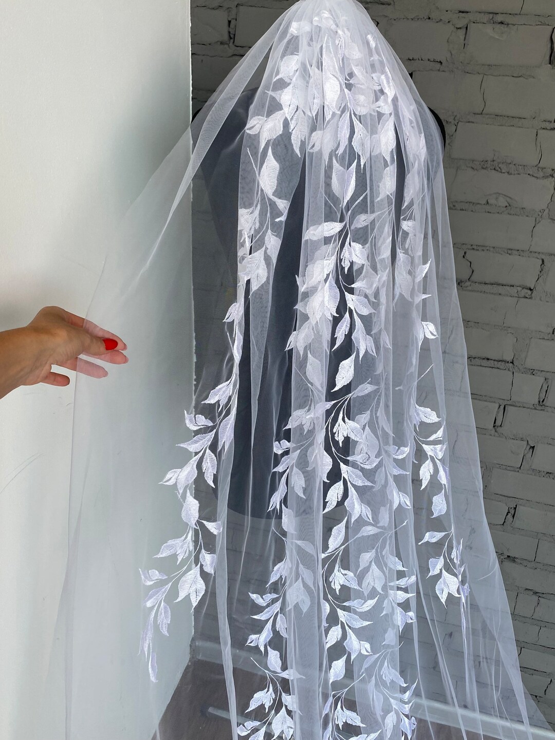 Wedding Veil Leaves Veil Lace Veil Floor Leaf Veil Bridal Cathedral ...