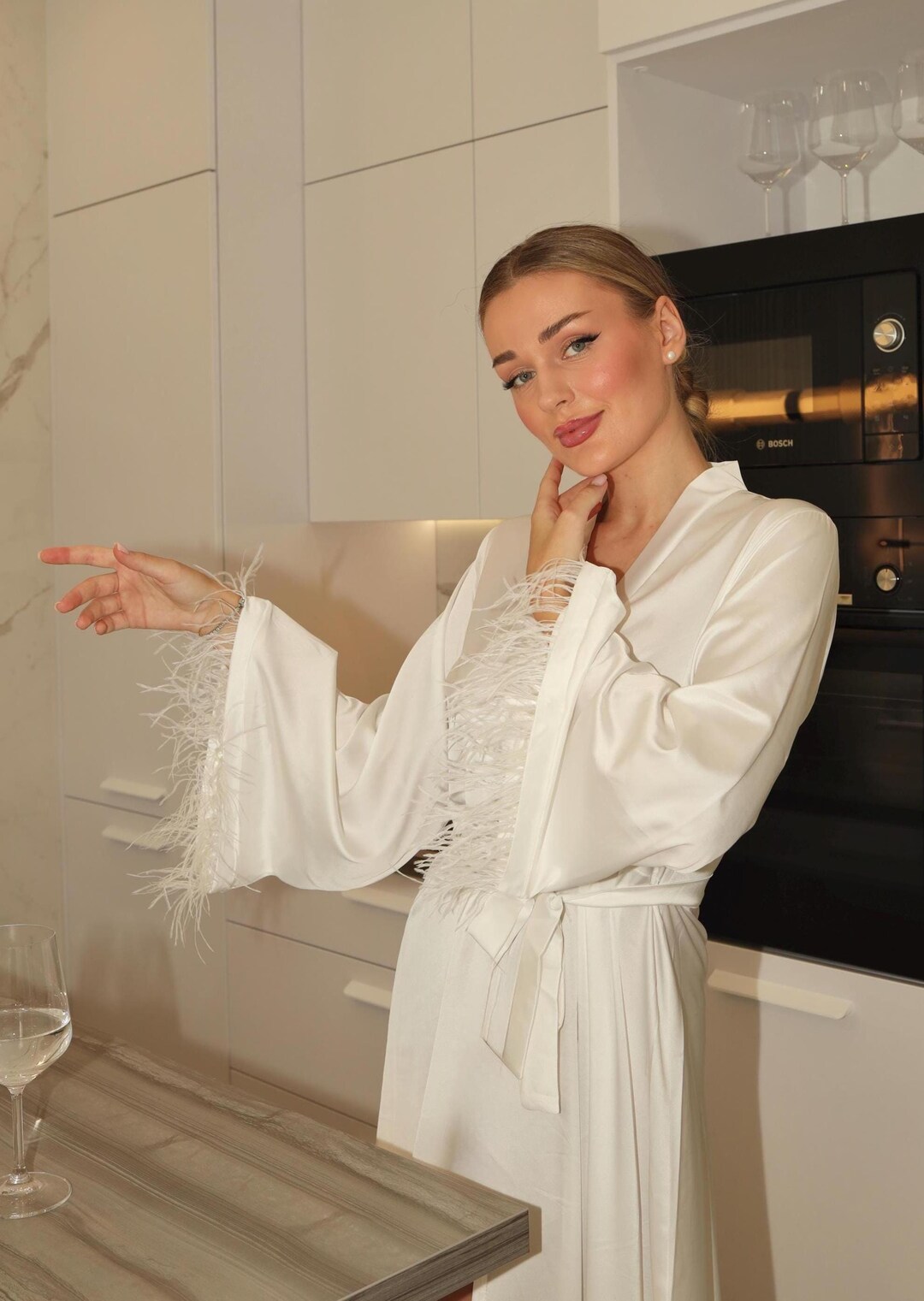 Bridal Robe With Ruffles Sleeves Robe Tulle Robe Wedding Robe Boudoir ...