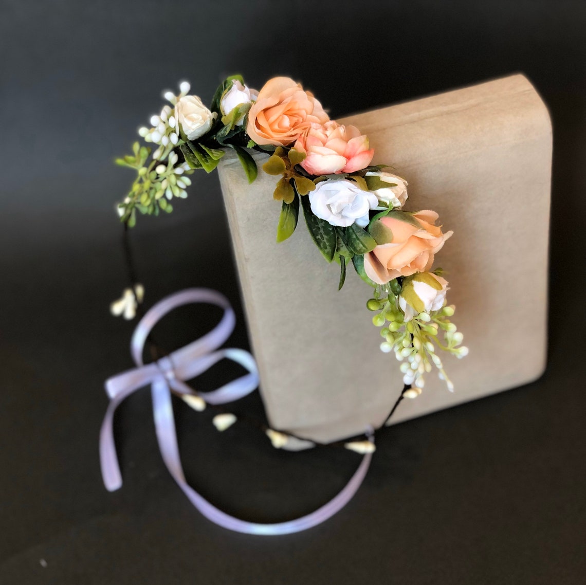 Peach white flower crown adult floral accessories wedding hair | Etsy