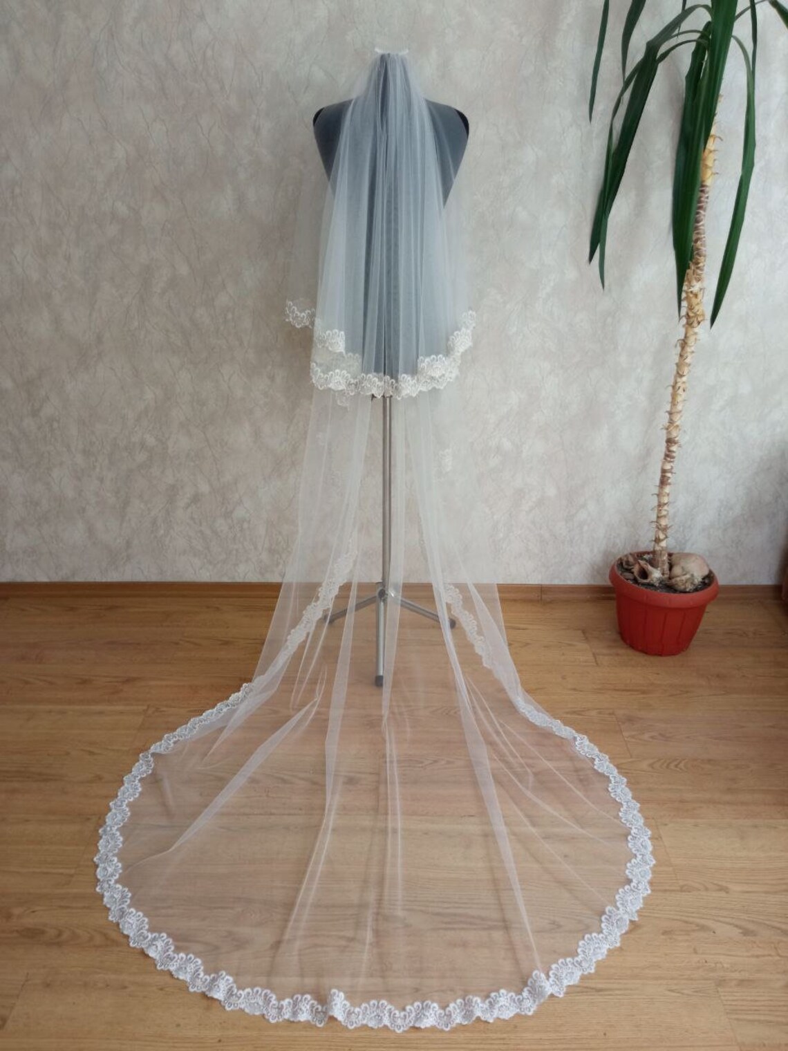 Sparkle bridal veil shimmer lace wedding veil with train veil | Etsy