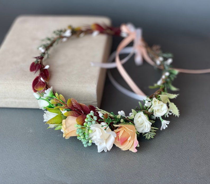 Peach Ivory Flower Crown Wedding Floral Accessories Wedding - Etsy