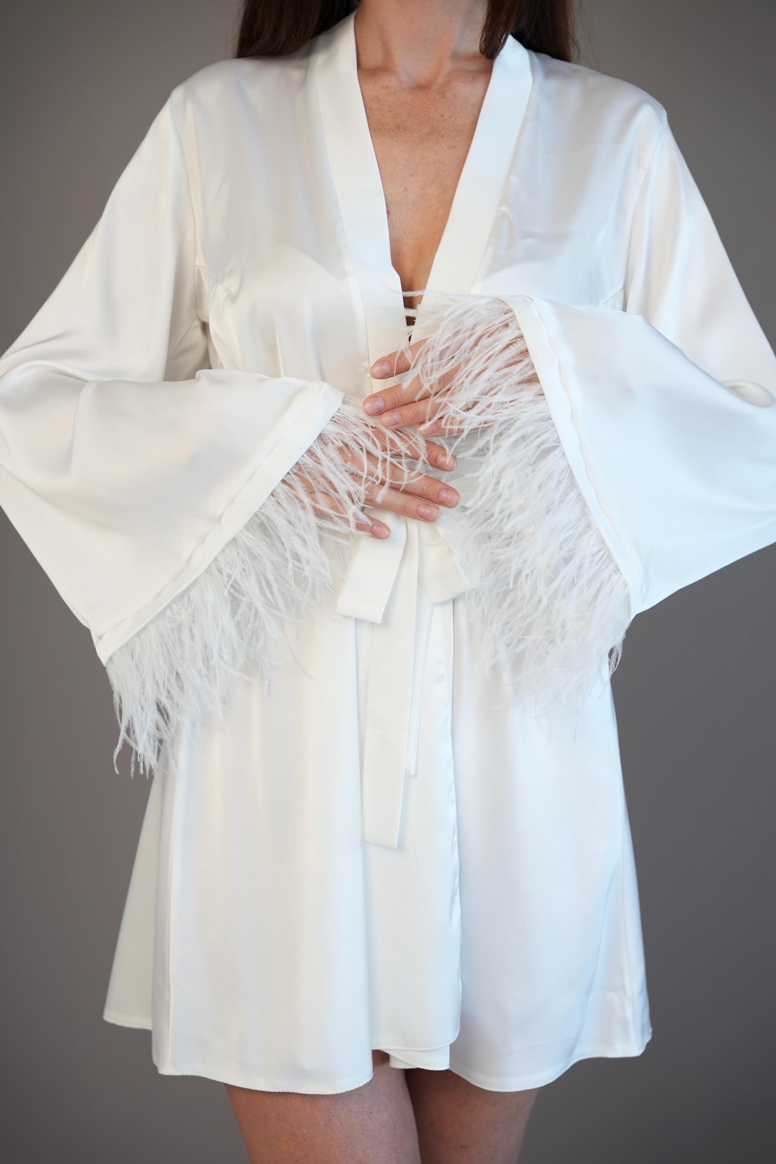 Robe With Feather Wedding Robes Feather Bridal Robe Short Silk Bride ...