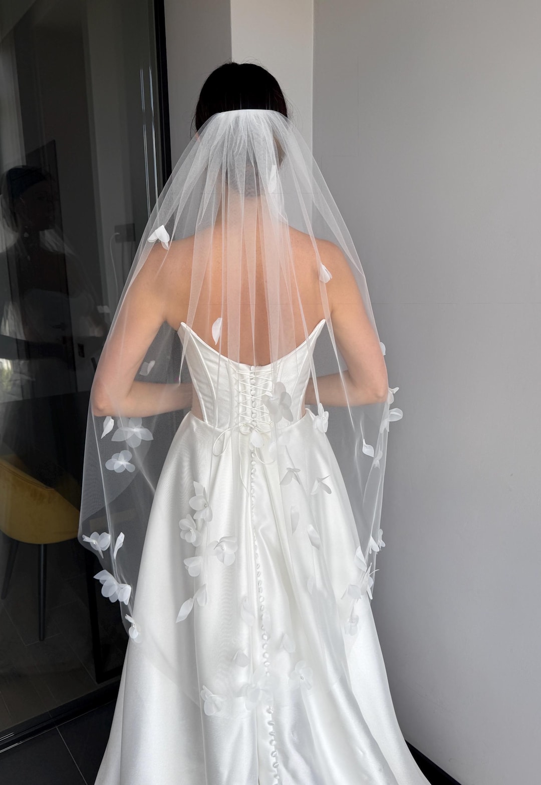 3d Flower Veil Short Floral Veil With Flowers Wedding Veil 3D Floral ...