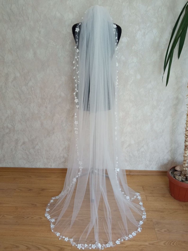 Wedding Veil Ivory Flower Glitter Bridal Veil Sparkle Floral - Etsy