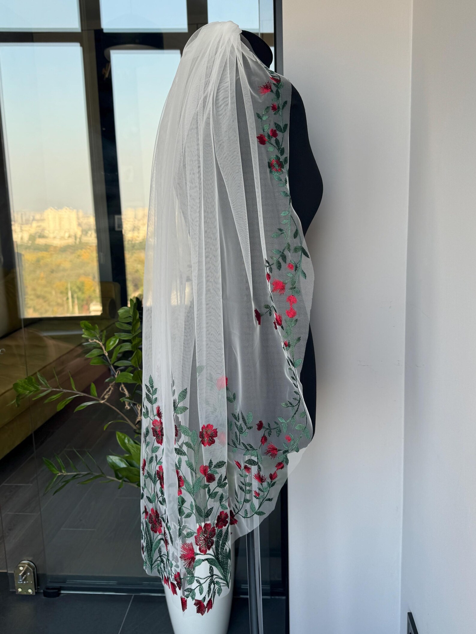 Wedding Veil Colored Embroidery Veil Wedding Red Veil Green Veil Short ...