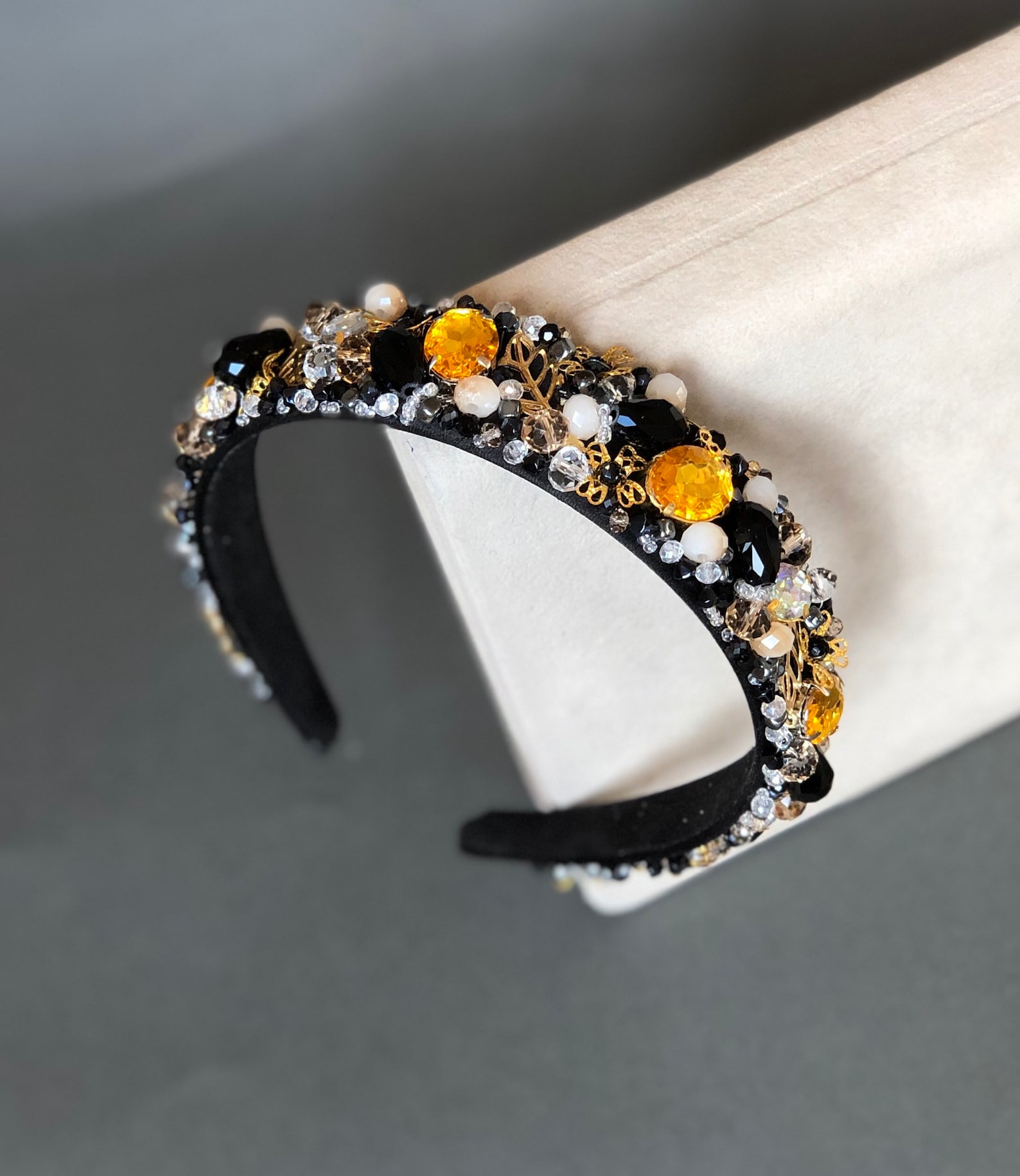 Black Gold Headband Jeweled Crown Baroque Headpiece Bridal | Etsy