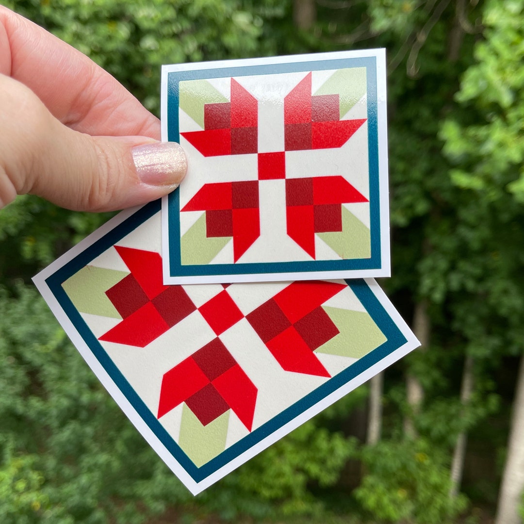 Red Barn Quilt Block Pattern Vinyl Sticker, Aesthetic Water Bottle ...