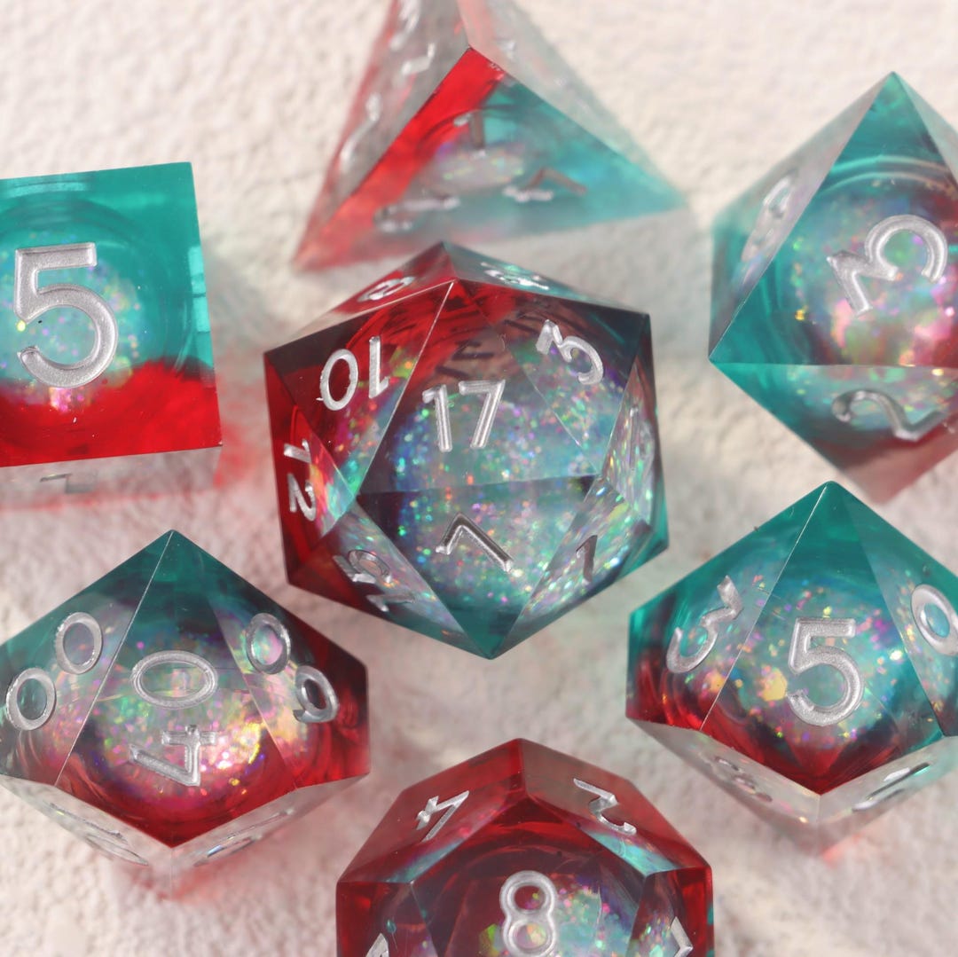 Red and Green Liquid Core Sharp Edge DND Dice, Enchanted Red Green Dice ...