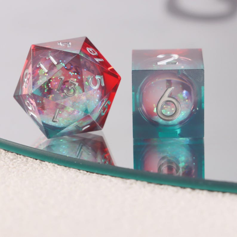 Red and Green Liquid Core Sharp Edge DND Dice, Enchanted Red Green Dice ...