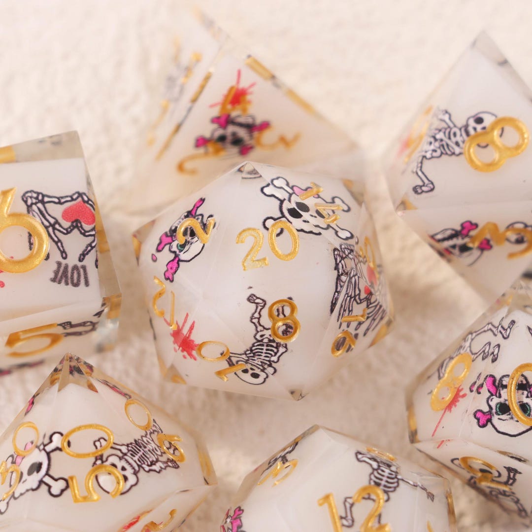 White Skull Resin Dice Set, DND Dice, Necromancer, Zombie, DND, D20, D6 ...
