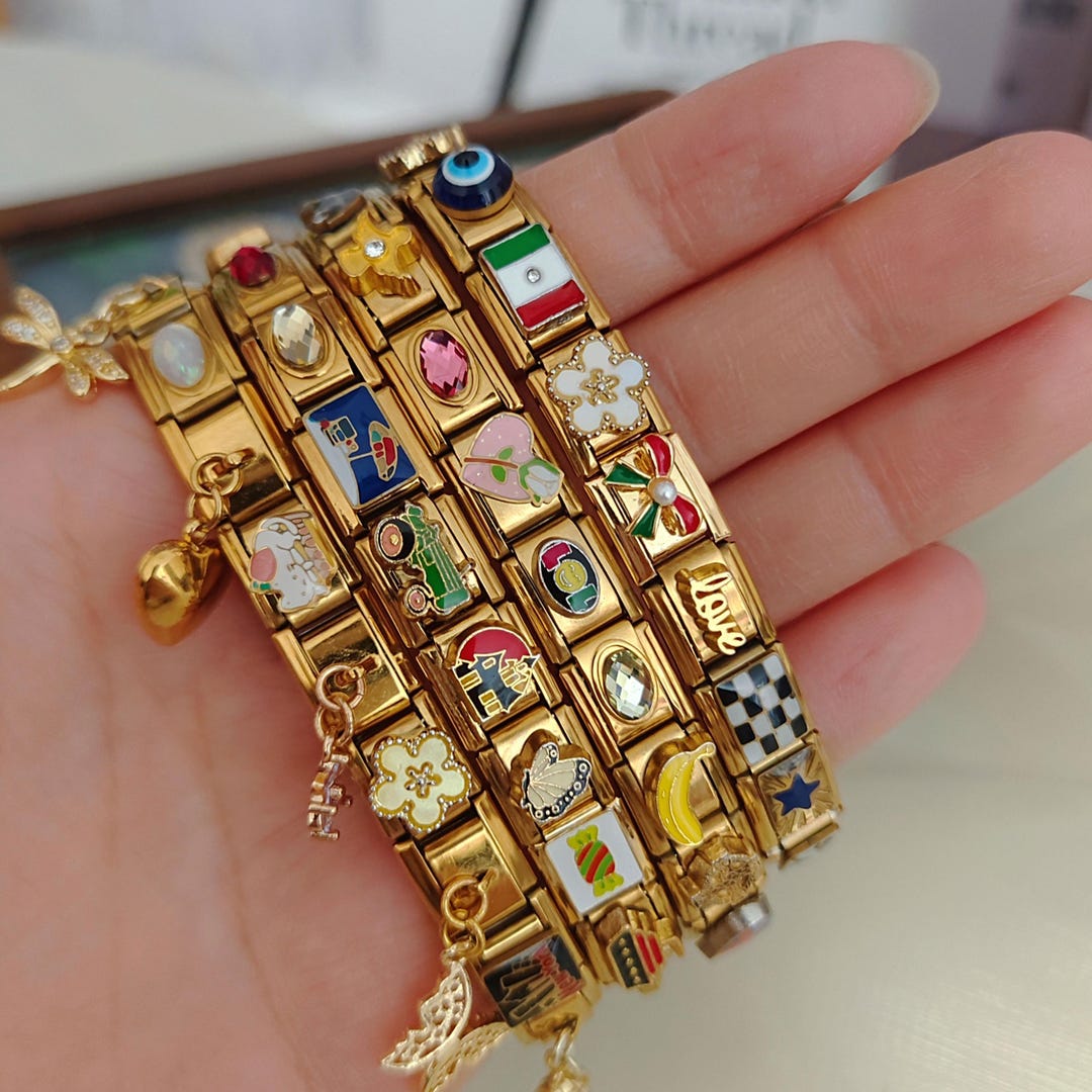 Custom Italian Charm Bracelet, Gold Italy Charms Bracelet, Italian Charm,vintage Best Friend ...