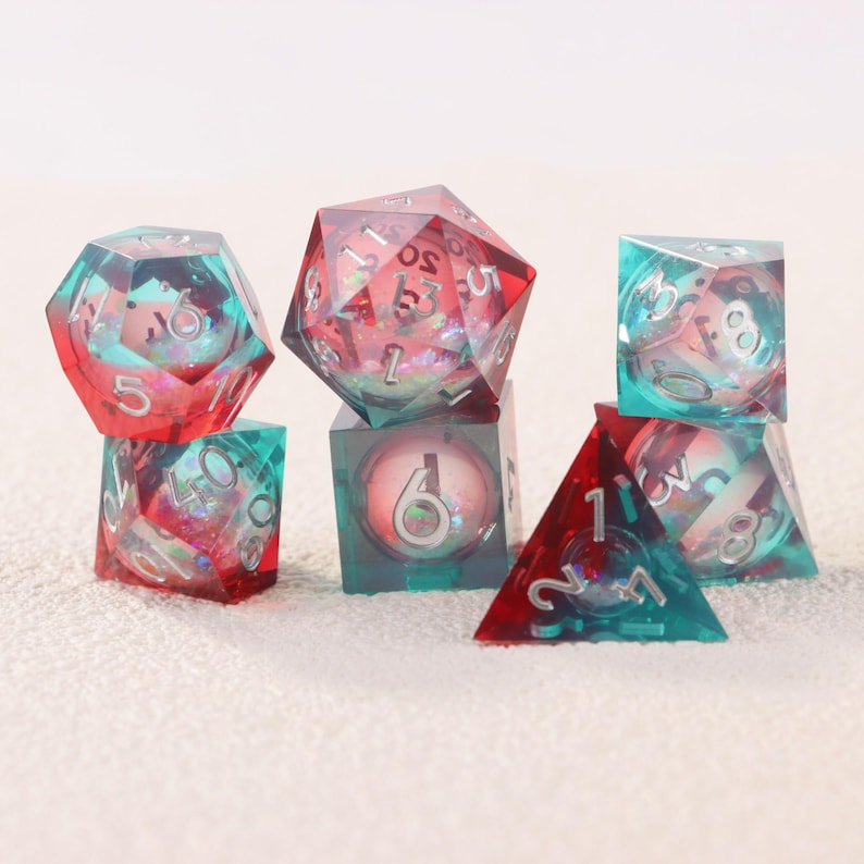 Red and Green Liquid Core Sharp Edge DND Dice, Enchanted Red Green Dice ...