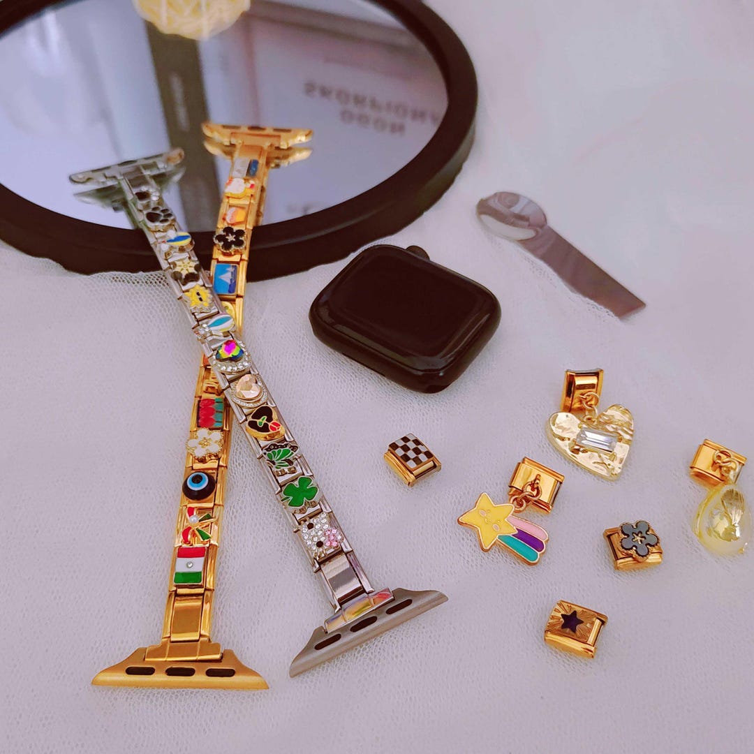 Gold Silver Italian Apple Watch Bands Charms Bracelets, Custom Apple ...