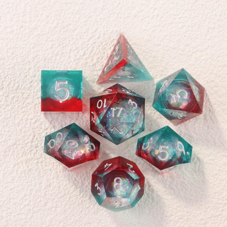 Red and Green Liquid Core Sharp Edge DND Dice, Enchanted Red Green Dice ...
