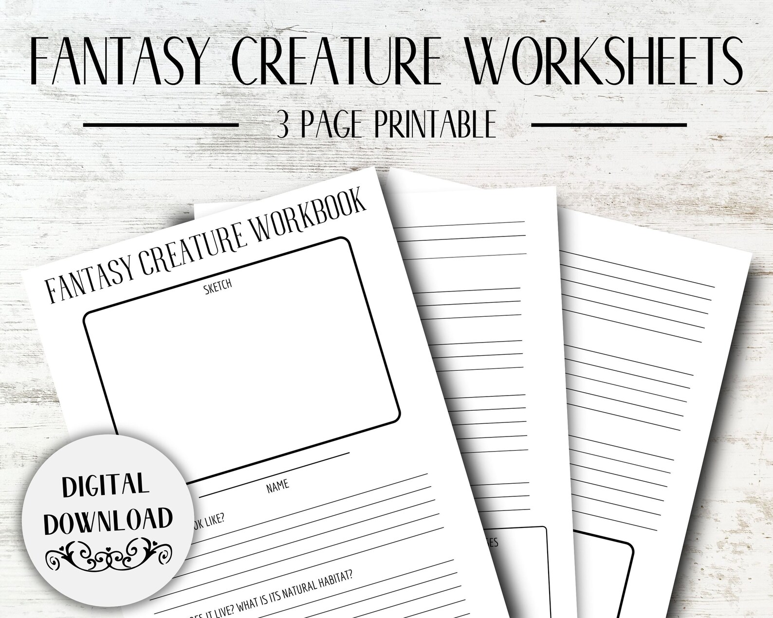 Fantasy Creature Worksheets | Nanowrimo Planner | Fantasy Outline ...