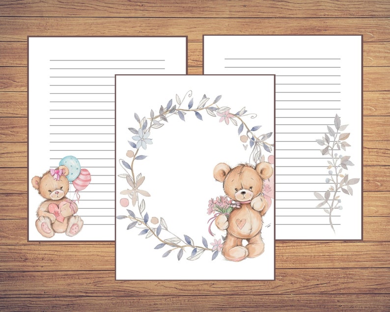 Teddy Bears Stationery Digital Download Printable Letter Set Writing ...