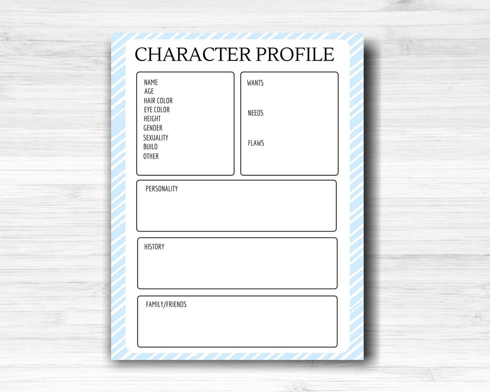 1 Page Character Profile Worksheet | Writing Template | Nanowrimo ...