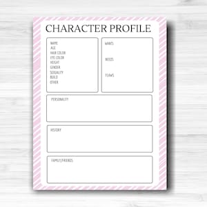 1 Page Character Profile Worksheet | Writing Template | Nanowrimo ...