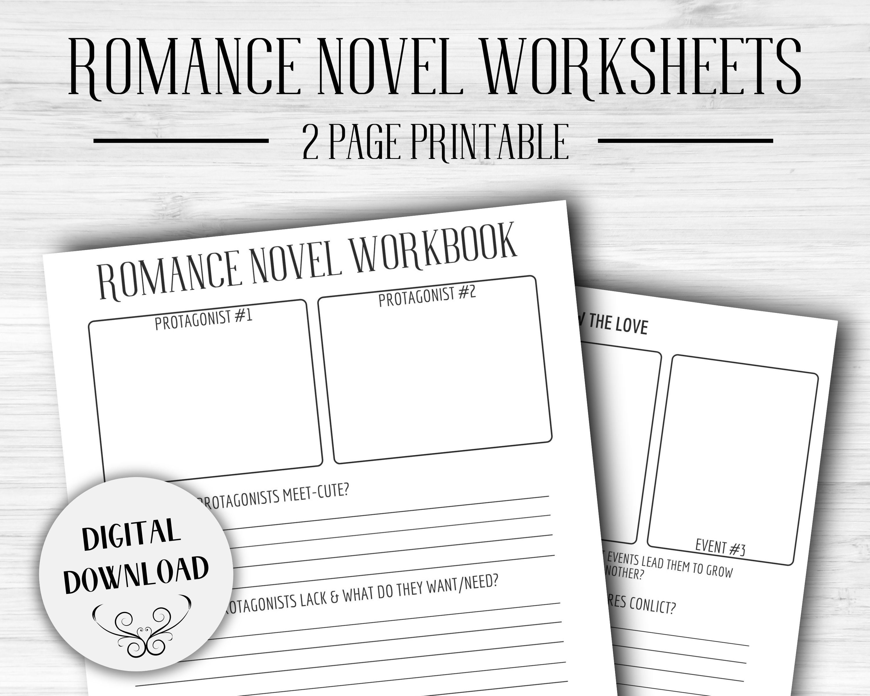 2 Page Romance Novel Worksheets Writing Template Nanowrimo Etsy