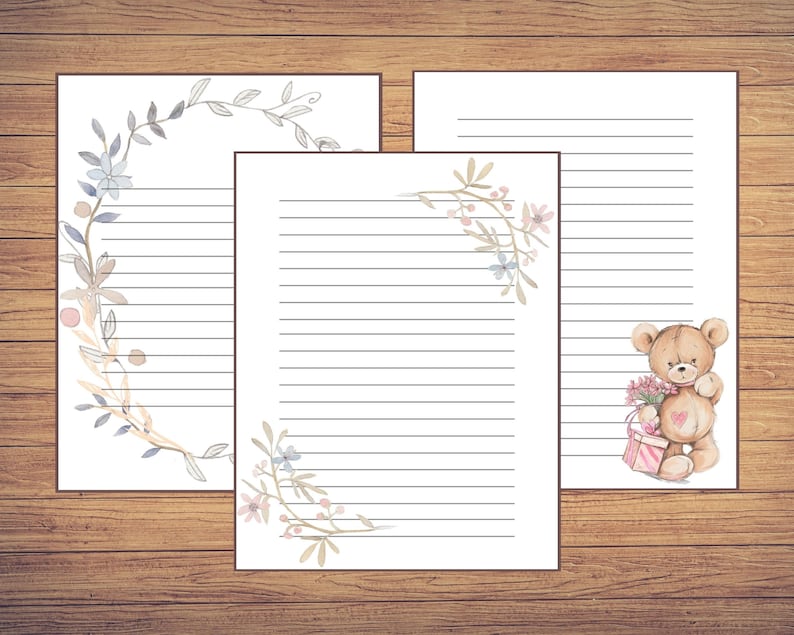 Teddy Bears Stationery Digital Download Printable Letter Set Writing ...