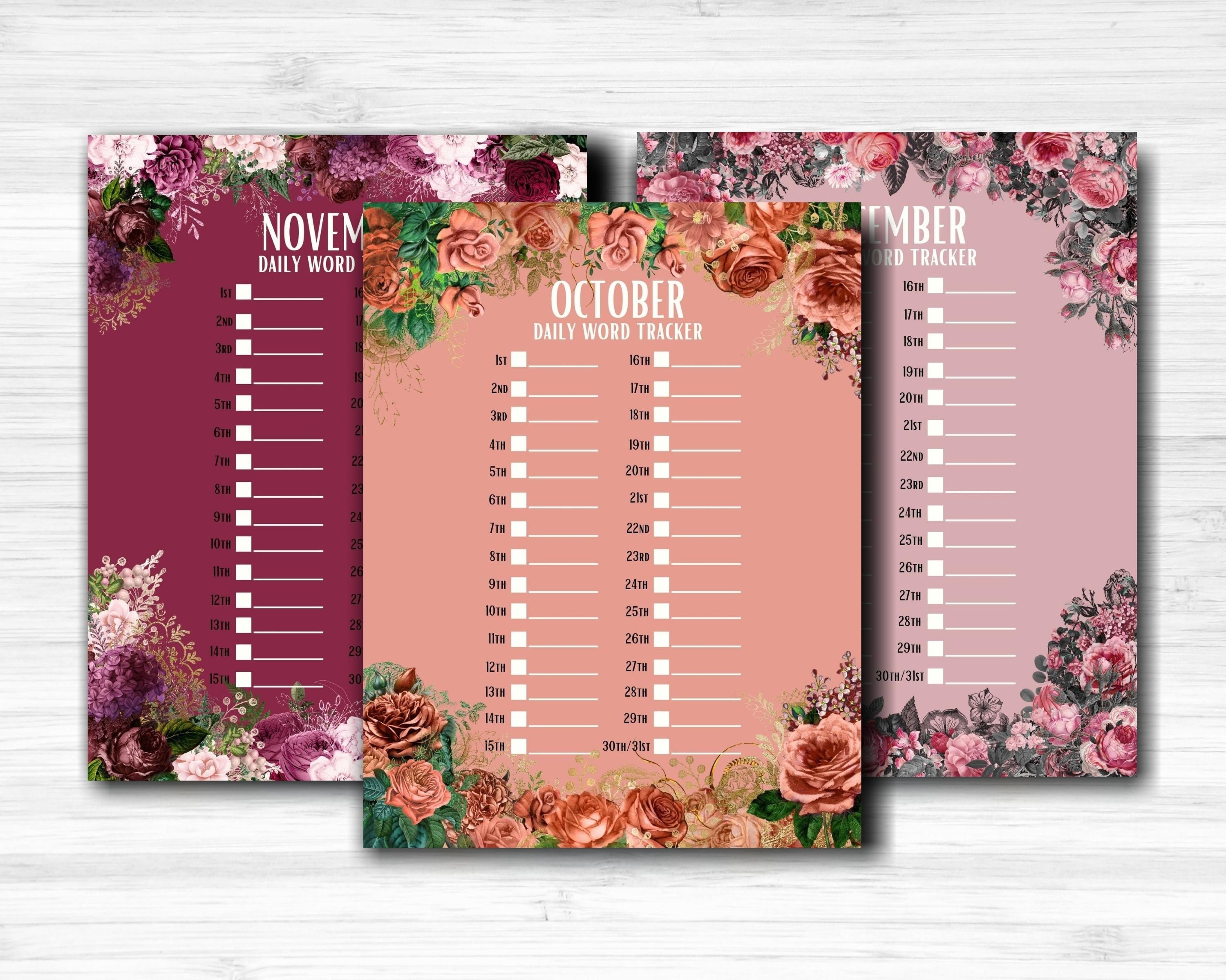 Monthly Florals Word Count Printable | Word Tracker for Writers ...