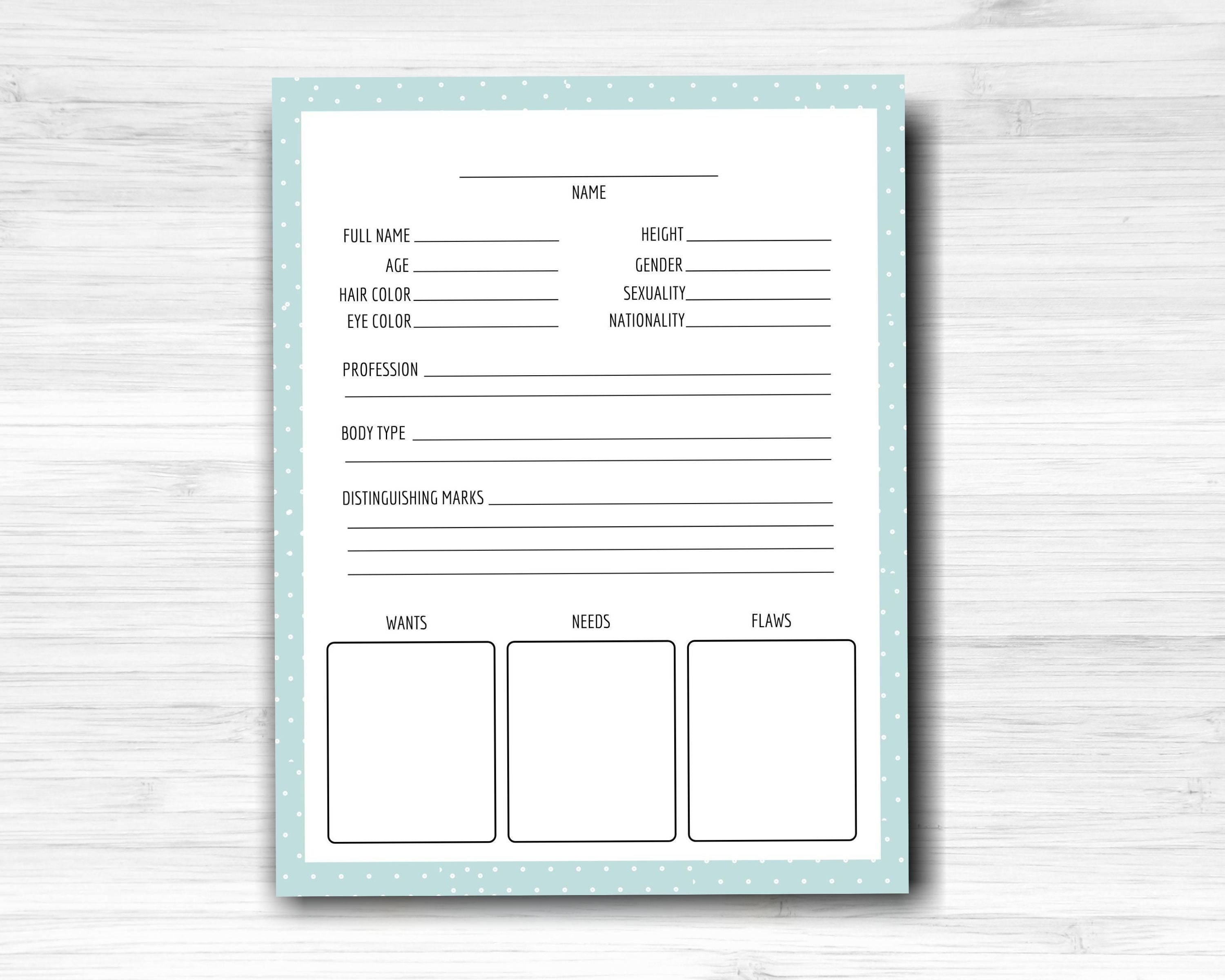 Character Profile Worksheet | Writing Template | Nanowrimo | Character ...