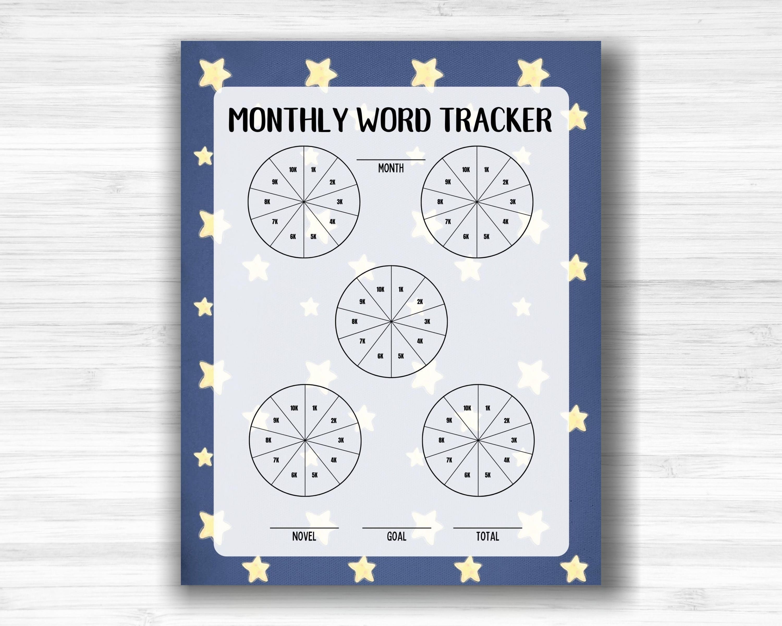 Starlight Word Count Printable | Word Tracker for Writers | Monthly ...