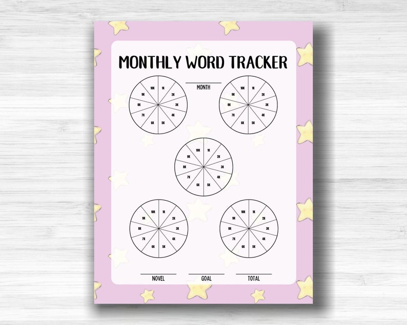 Starlight Word Count Printable | Word Tracker for Writers | Monthly ...