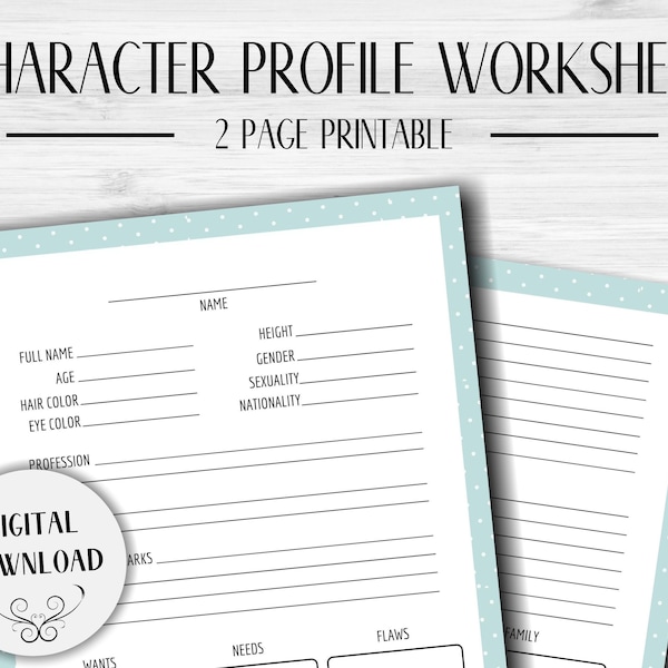 Character Profile Writing Template - Etsy