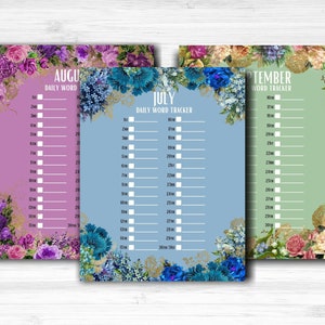 Monthly Florals Word Count Printable | Word Tracker for Writers ...