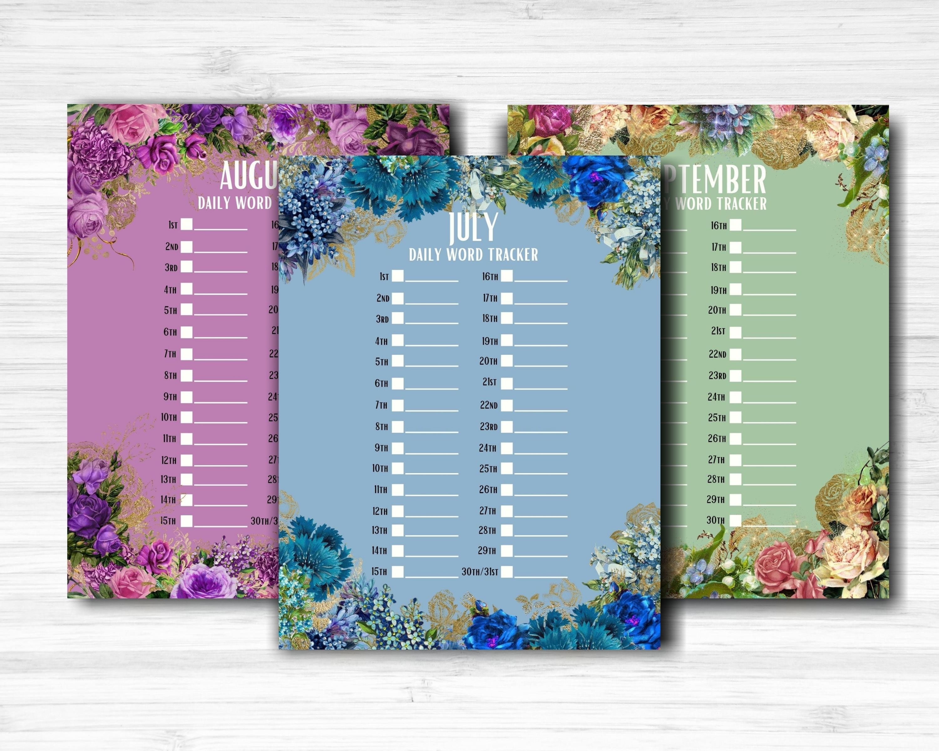 Monthly Florals Word Count Printable | Word Tracker for Writers ...