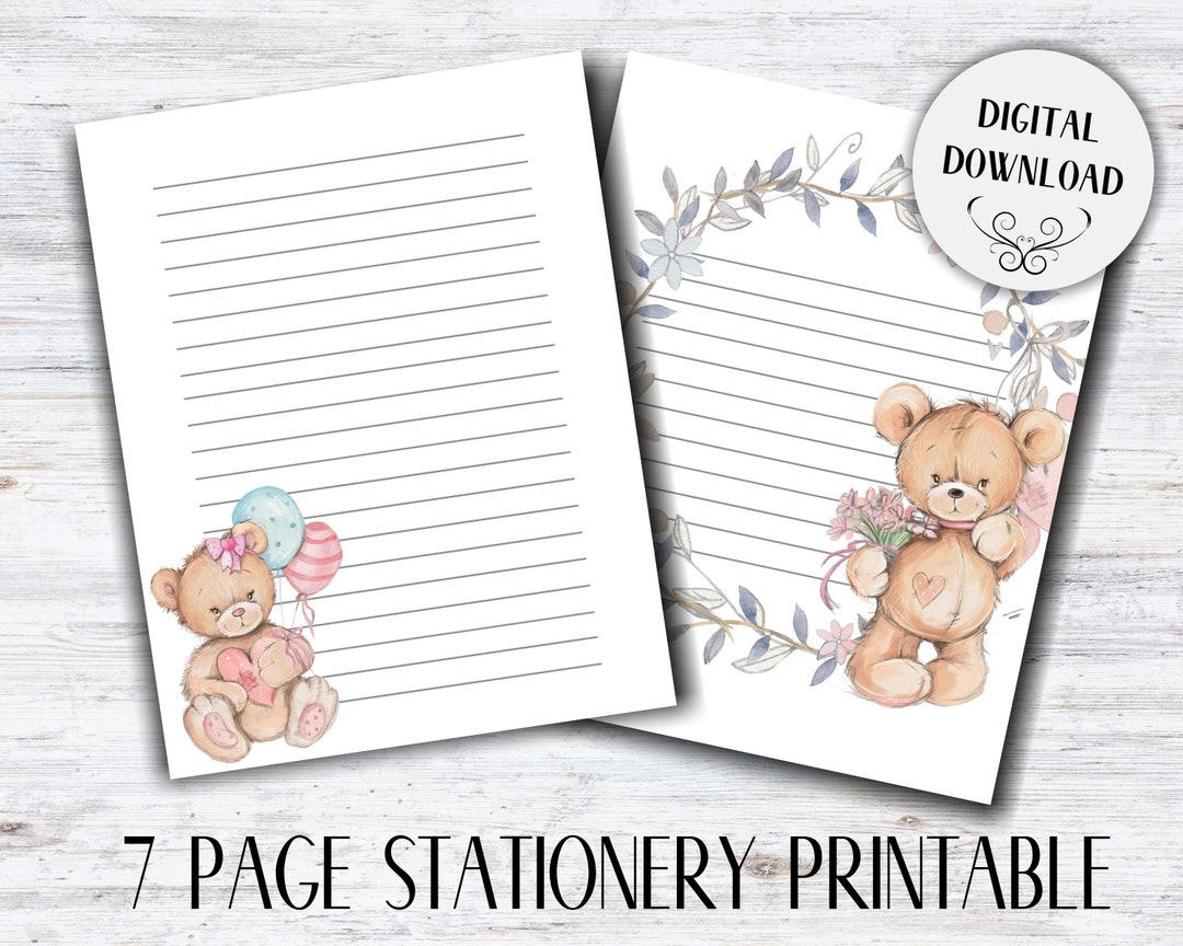 Teddy Bears Stationery Digital Download Printable Letter Set Writing ...