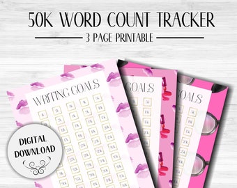 50k Word Count Printable | Word Tracker for Writers | Monthly Author ...
