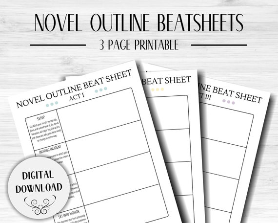 3 Page Novel Outline Beat Sheets Writing Template - Etsy