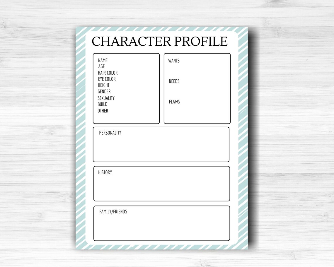 1 Page Character Profile Worksheet | Writing Template | Nanowrimo ...