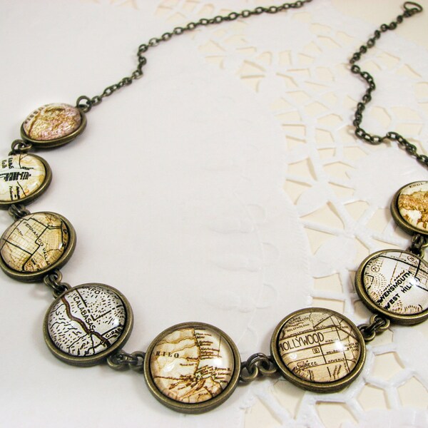 Antique Map Necklace - Etsy
