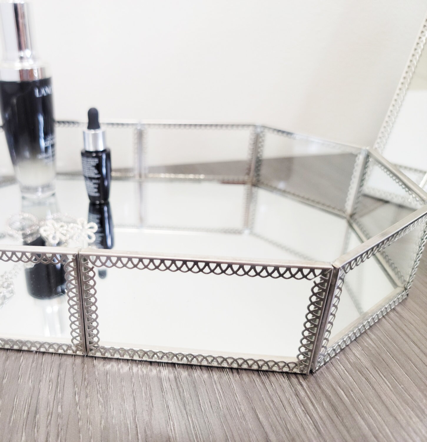 Glass Mirrored Vanity Tray With Trim 12w Gold - Etsy