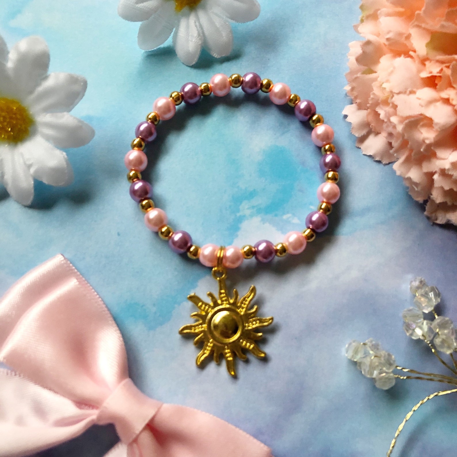 Rapunzel Sun Inspired Bracelet Disney Tangled Pearl Pink - Etsy UK