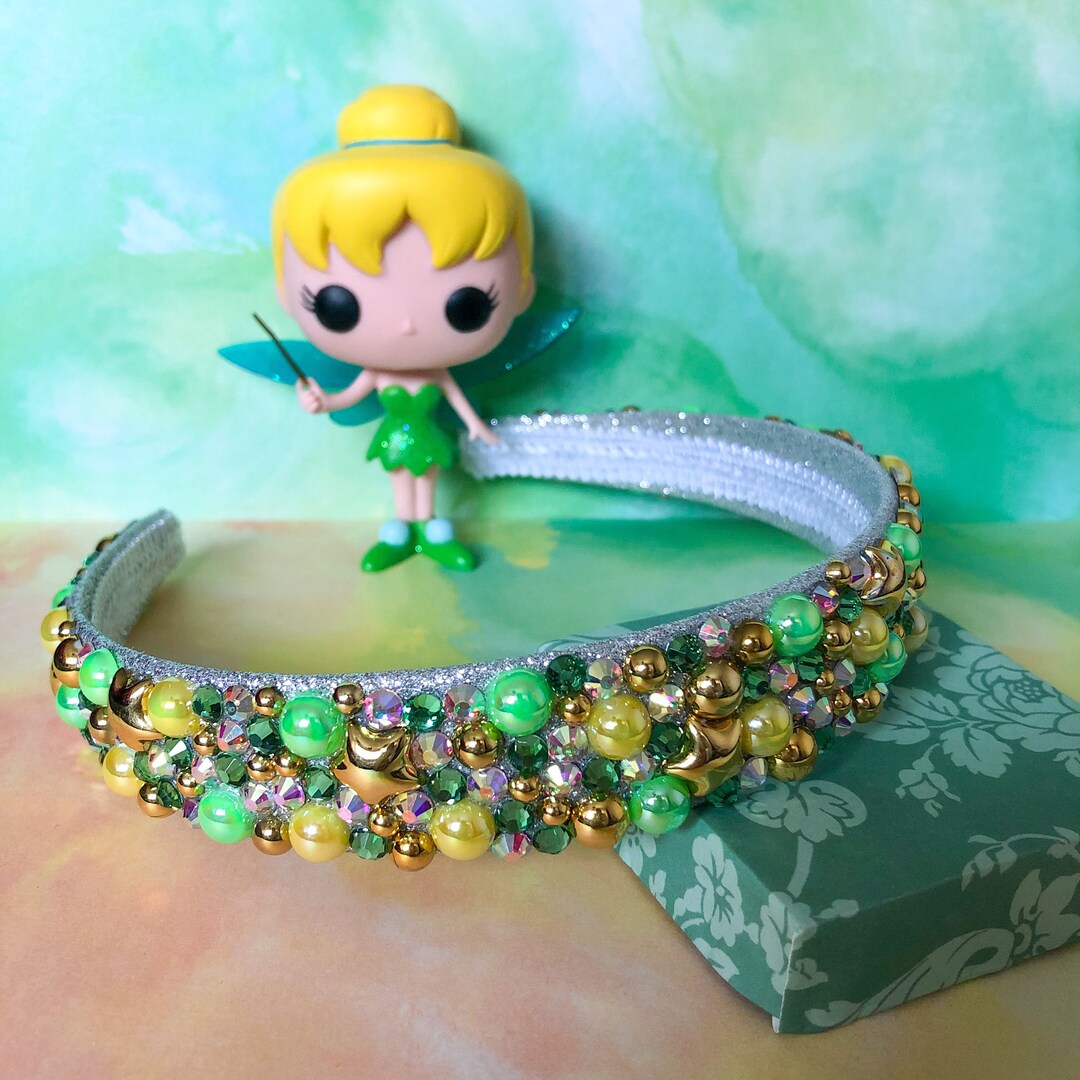 Tinkerbell Disney Princess Crown Green Rhinestone Jewelled Headband ...