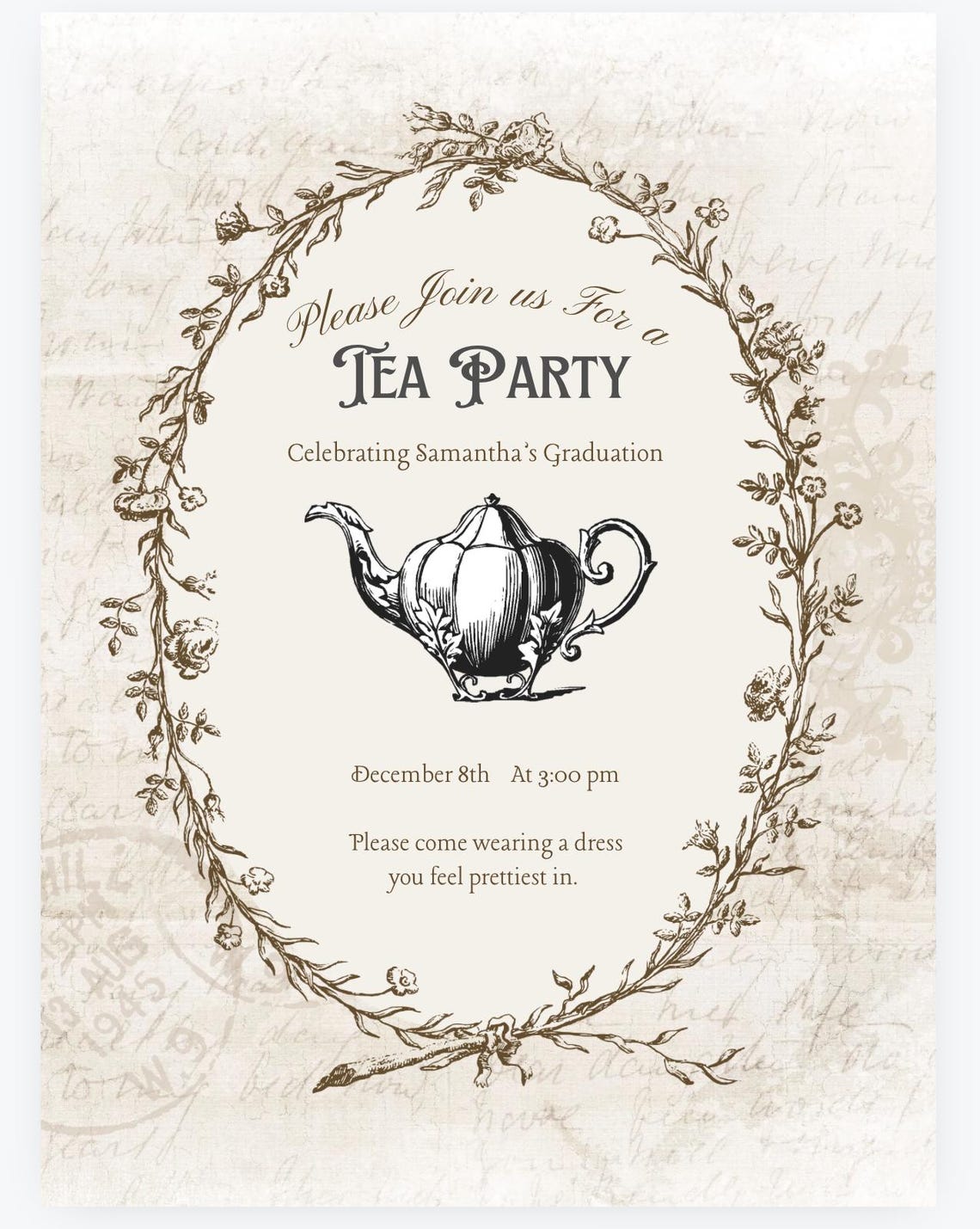 Tea Party Cottagecore Themed Customizable Invitation - Etsy