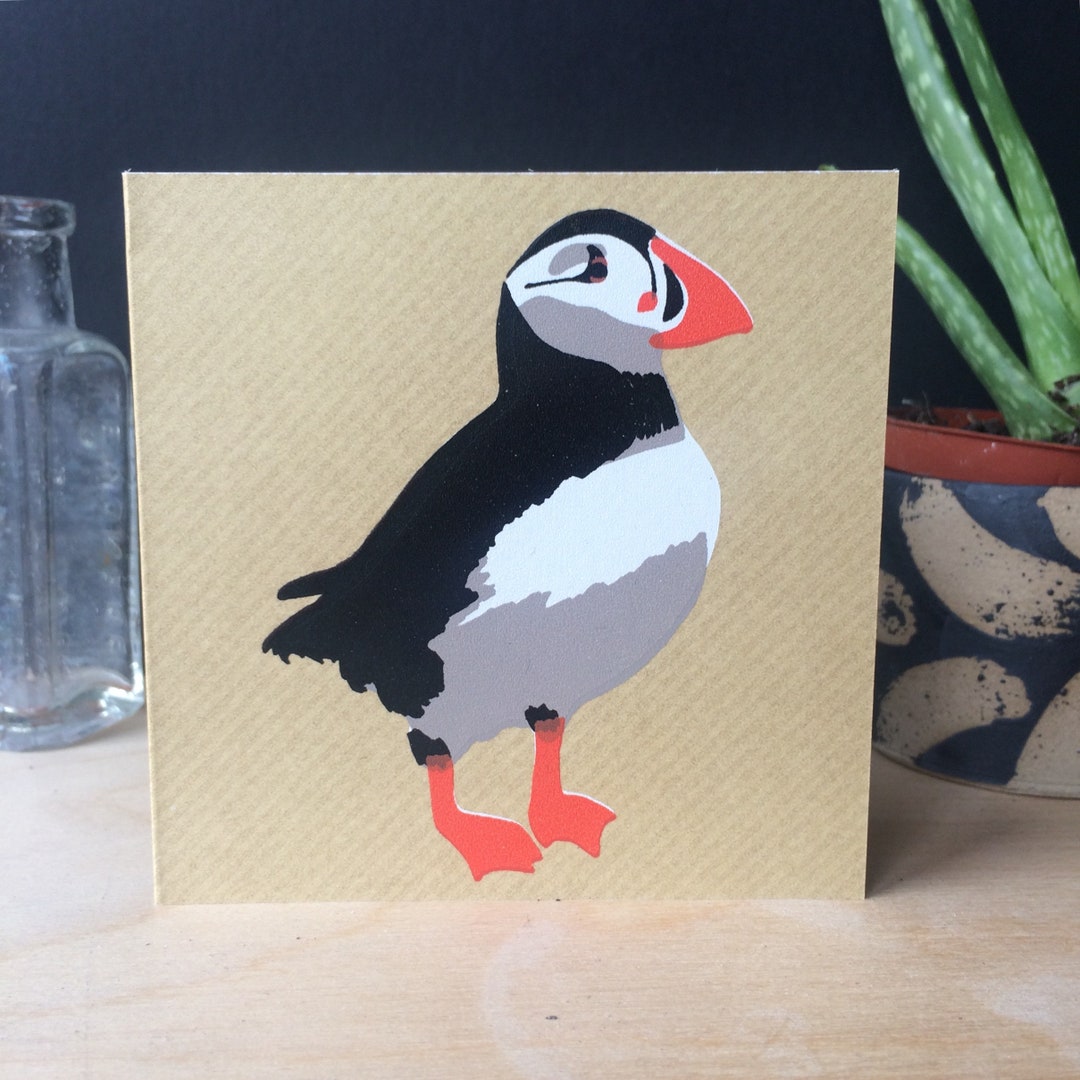 Screenprinted Puffin Card - Etsy